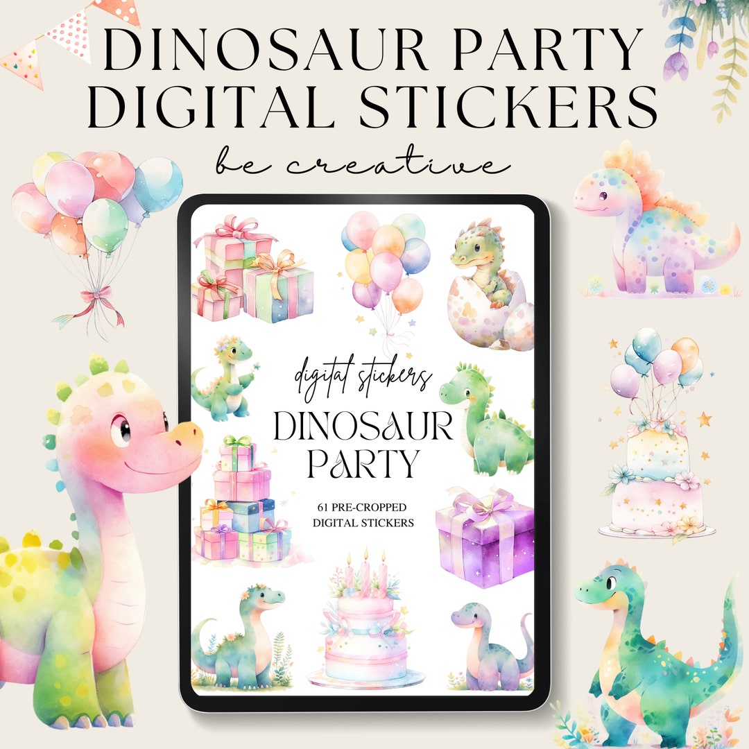 Dinosaur Party Digital Planner Stickers, Goodnotes T-rex Stickers ...