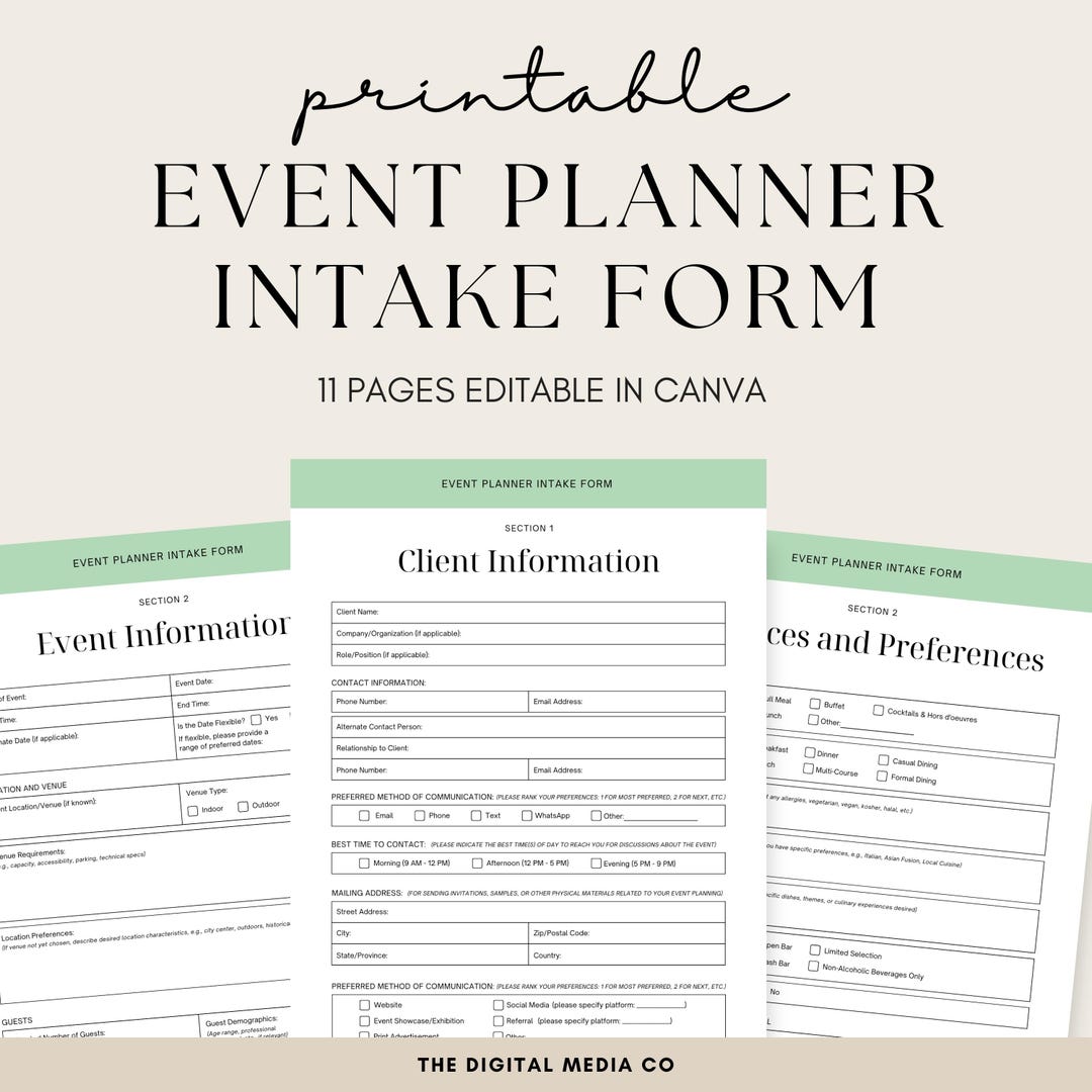 Event Planner Intake Form, Wedding Planner Canva Template, Printable ...