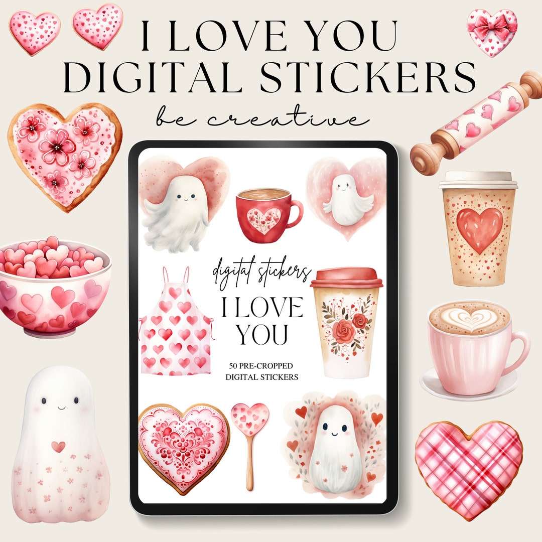 I Love You Stickers, Pink Valentines Day Digital Planner Stickers ...