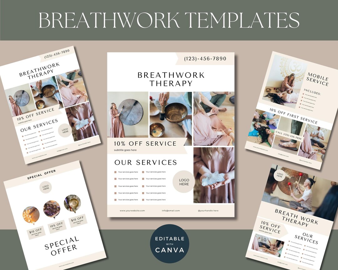 Breathwork Therapy Flyer, Breath Work Price List, Healer Canva Template ...