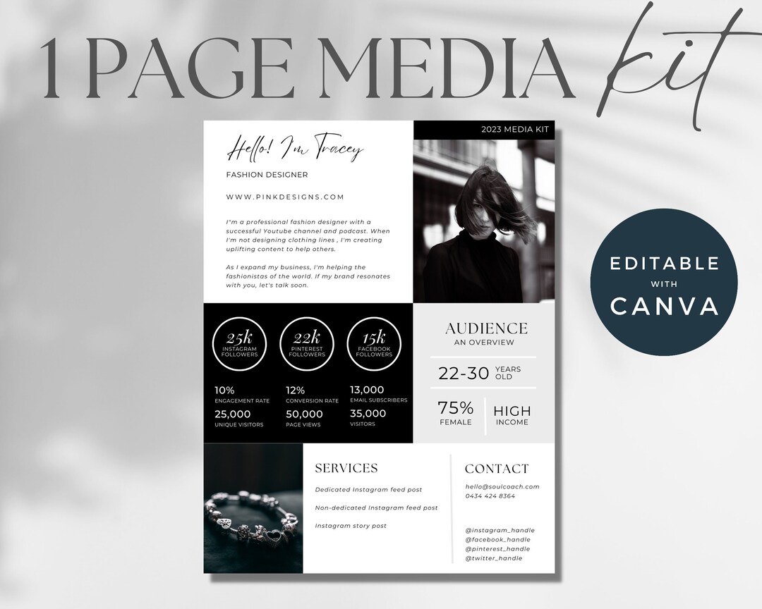 Media Kit Influencer Template Canva, Media Kit Canva Template, Media ...