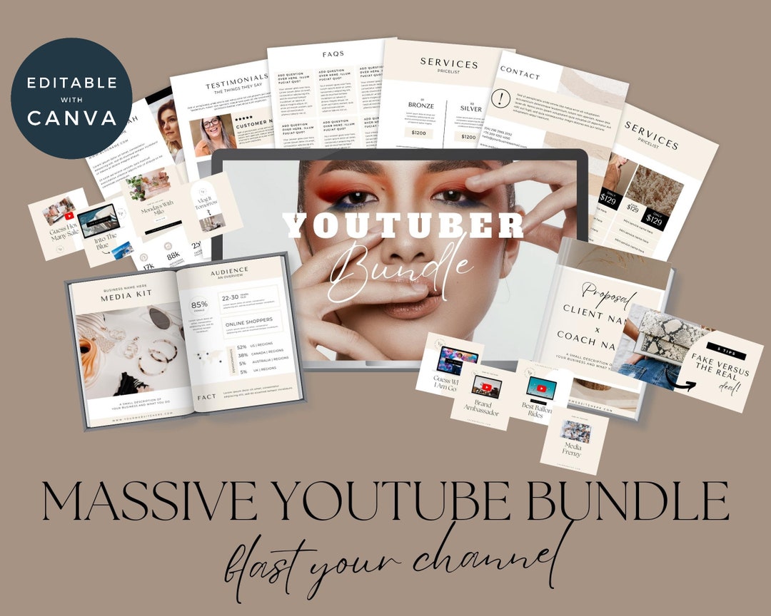 Youtube Branding Kit, Youtube Bundle, Editable Youtube Canva Bundle ...