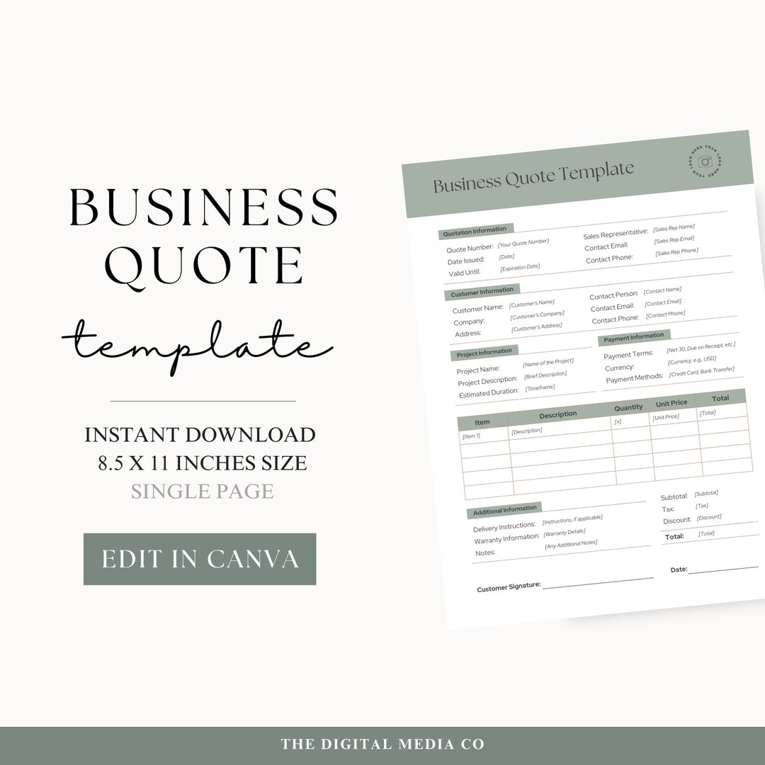 Quote Template, Small Business Document, Modern Client Quotation ...