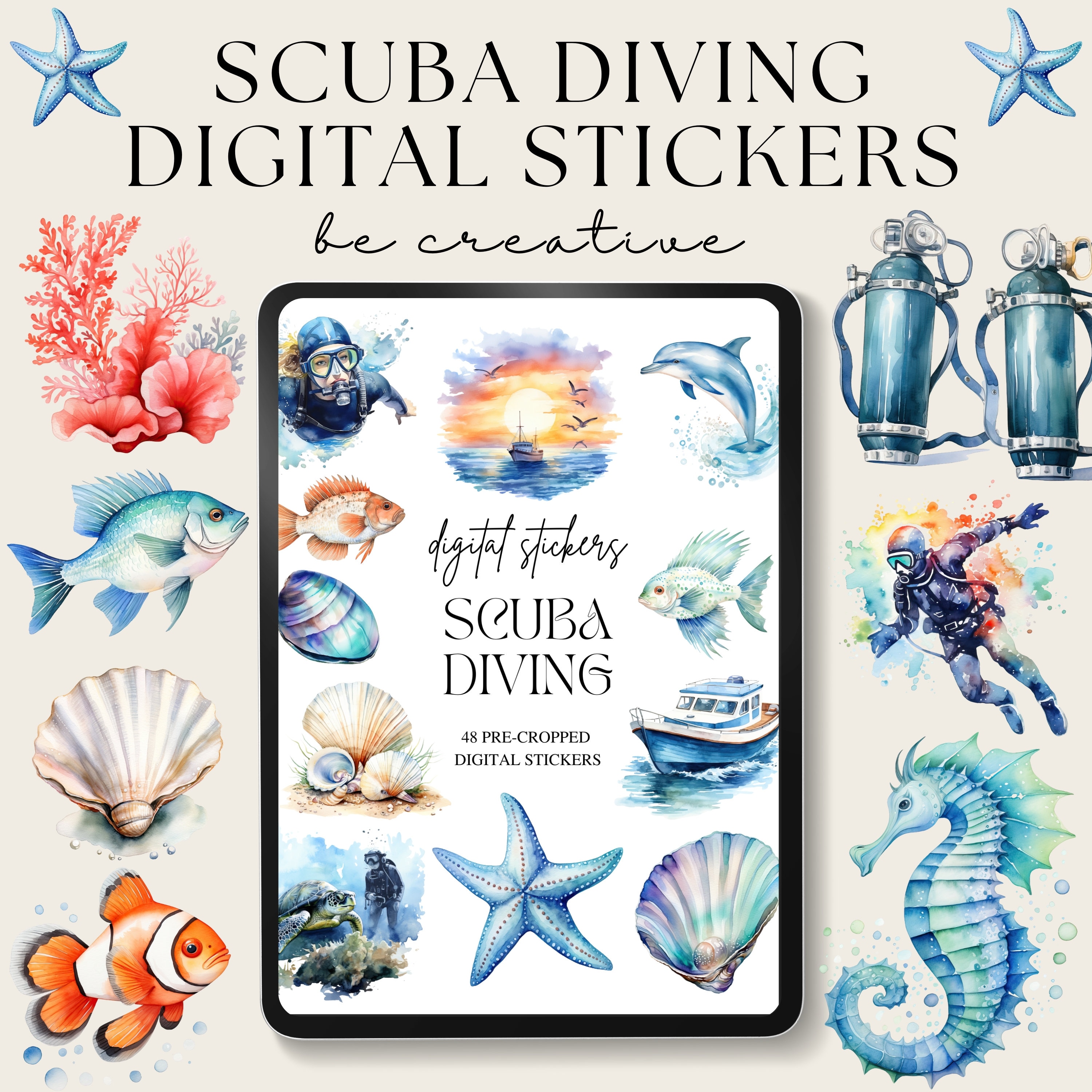 Scuba Diving Digital Stickers, Goodnotes Planner Stickers, Diver ...