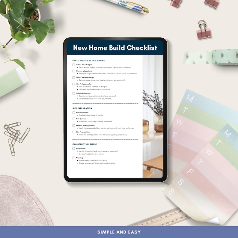 New Home Build Checklist, Printable for House Renovation, Digital ...