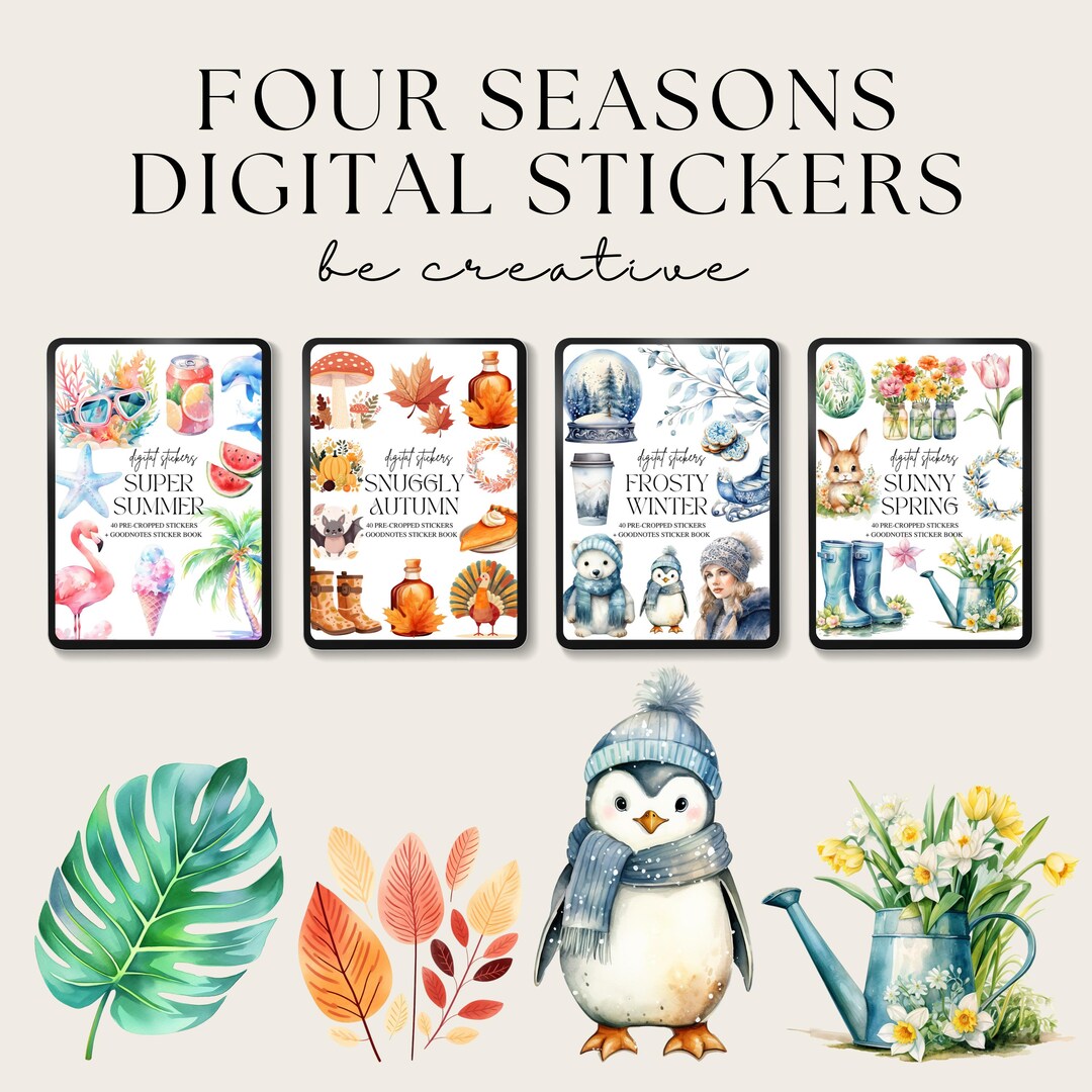 Four Seasons Digital Sticker Bundle, Fall Stickers, Autumn Gootnotes ...