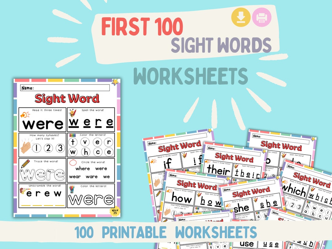 Sight Words Work Sheets for Preschoolers, 100 Printable Homeschool ...