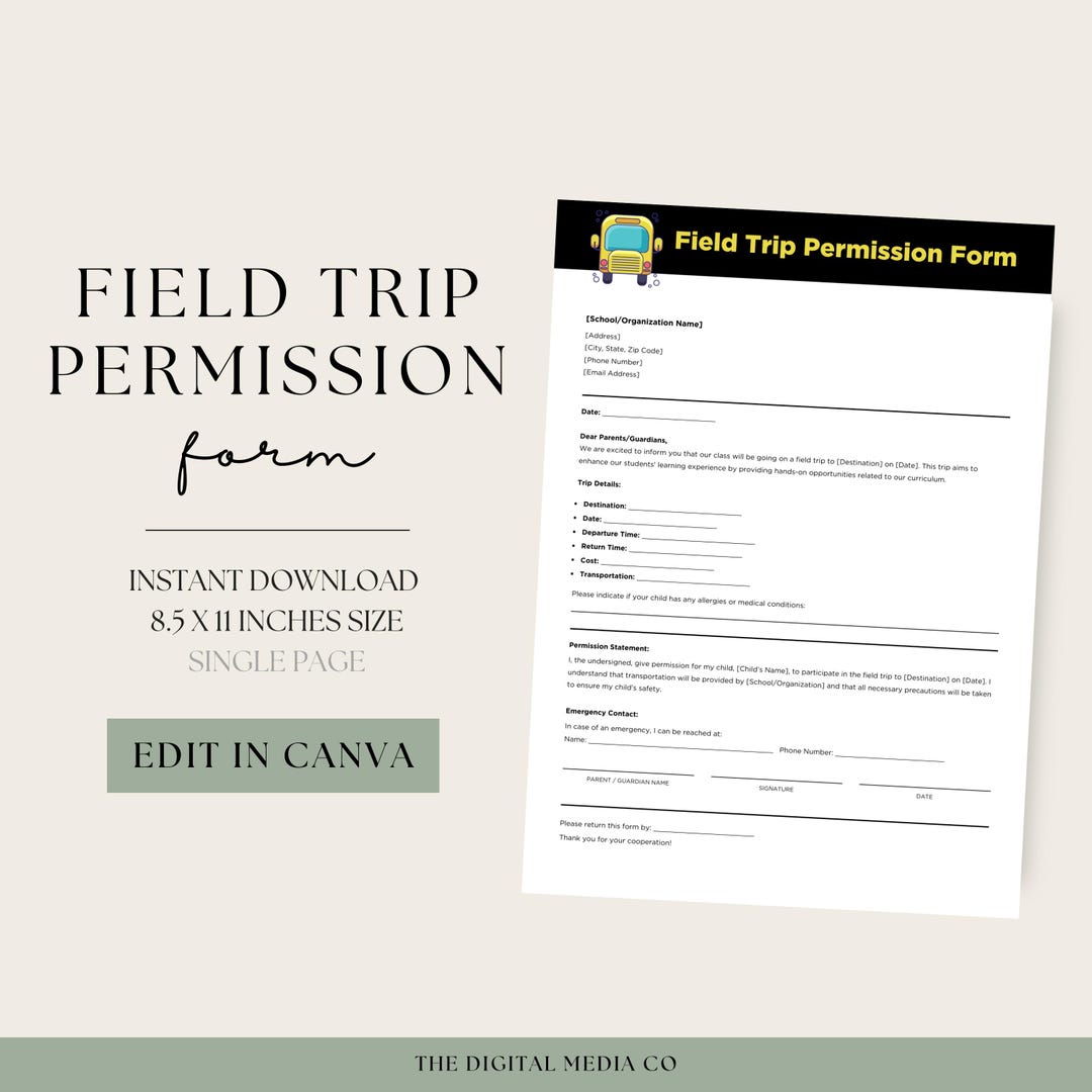 Field Trip Permission Form, School Consent Forms, Editable PDF, Perfect ...