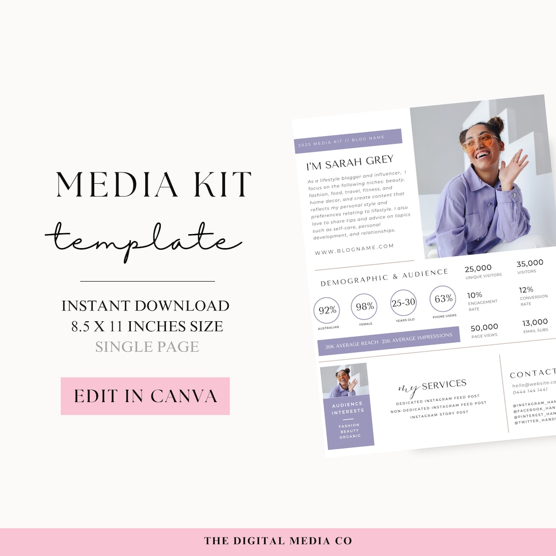 Media Kit Influencer Template Canva, Media Kit Canva Template, Media ...