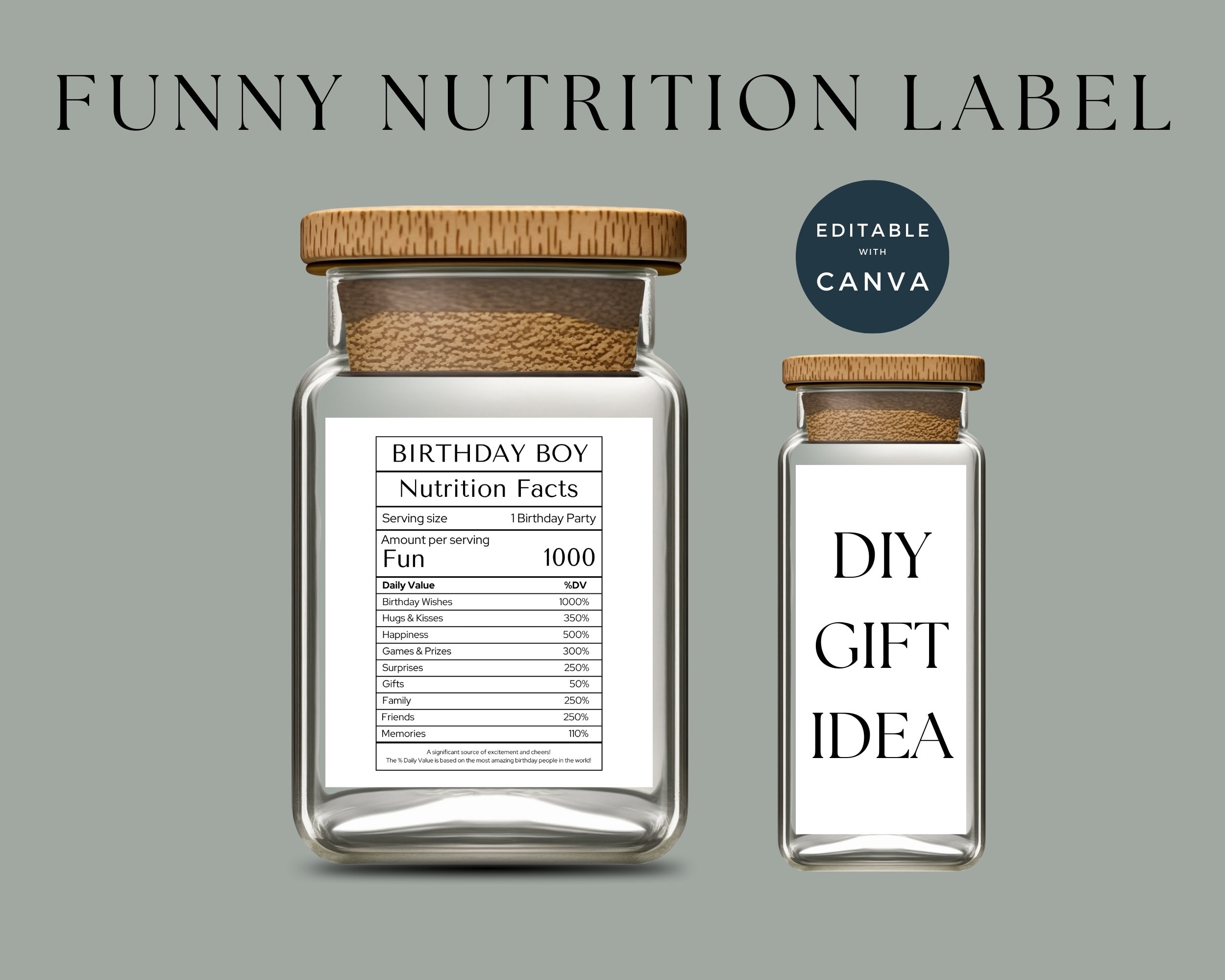 Birthday Boy Nutrition Facts Printable DIY Present Canva - Etsy