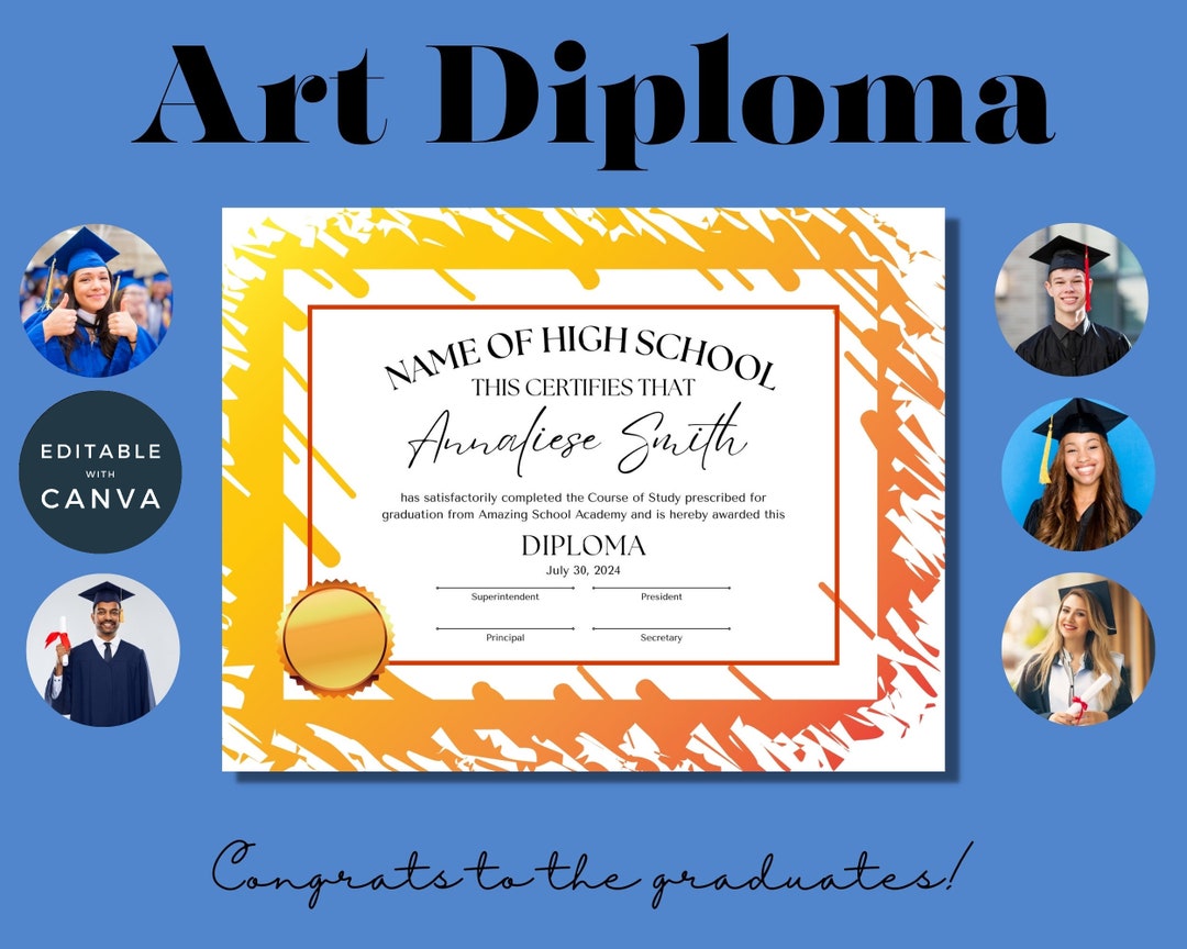Art Graduate Diploma Template, Master Artist Diploma, Printable Canva ...