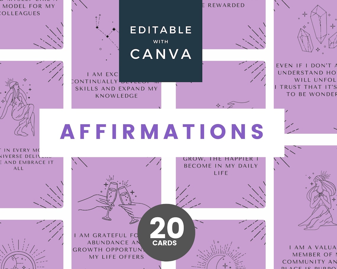 Affirmation Cards Template Canva Affirmation Station - Etsy