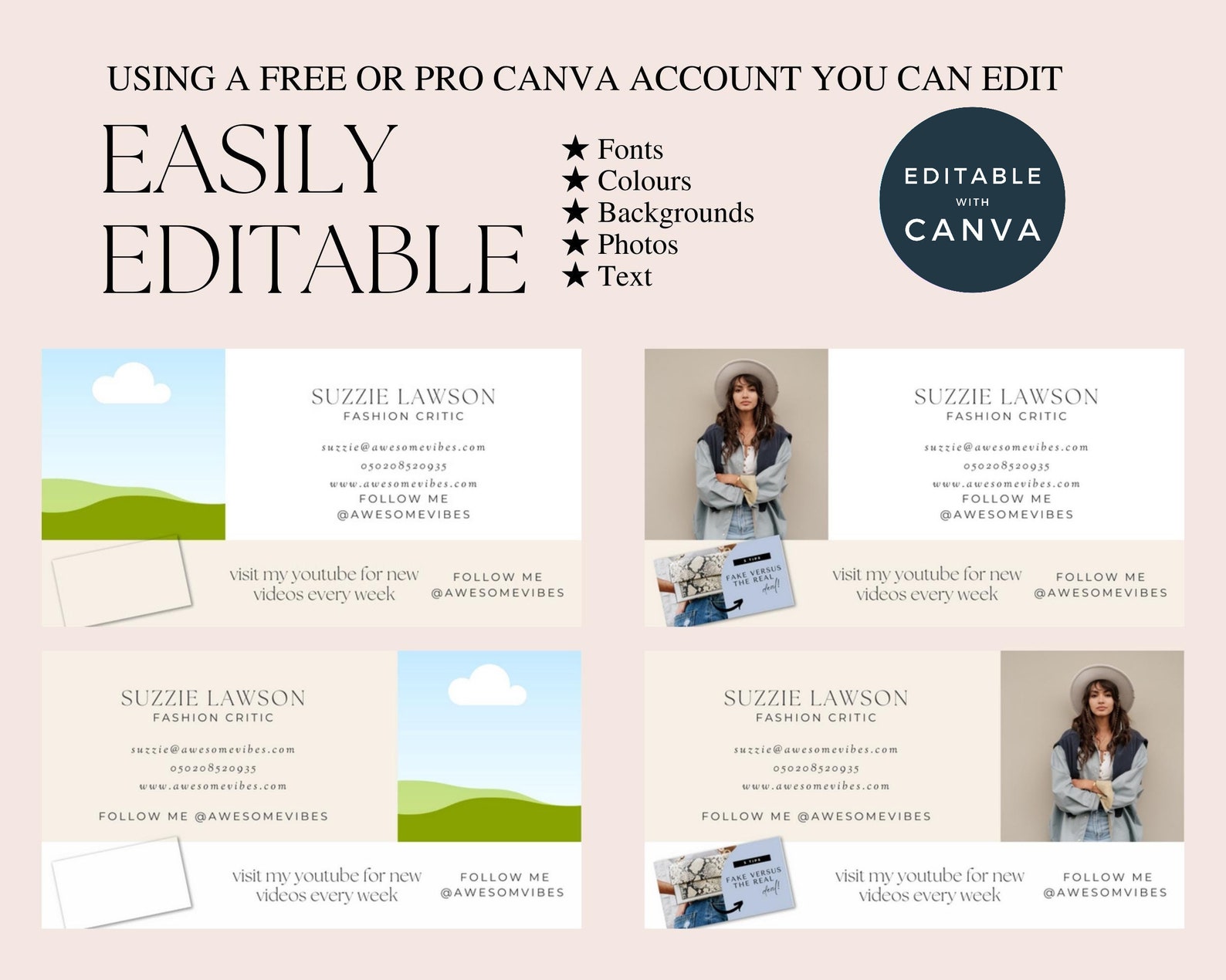 Youtuber Email Signature, Youtube Branding Kit, Editable Email ...