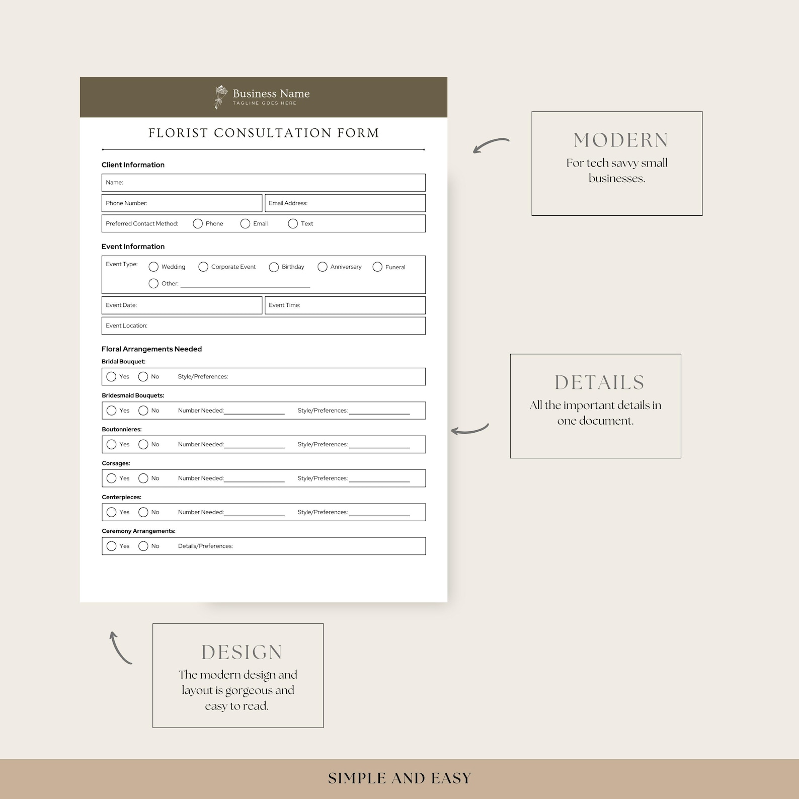 Florist Consultation Form, Printable Wedding Flower Planner, Floral ...
