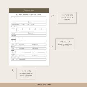 Florist Consultation Form, Printable Wedding Flower Planner, Floral ...