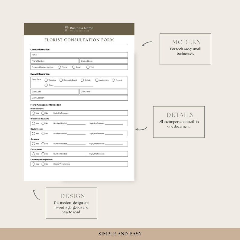Florist Consultation Form, Printable Wedding Flower Planner, Floral ...