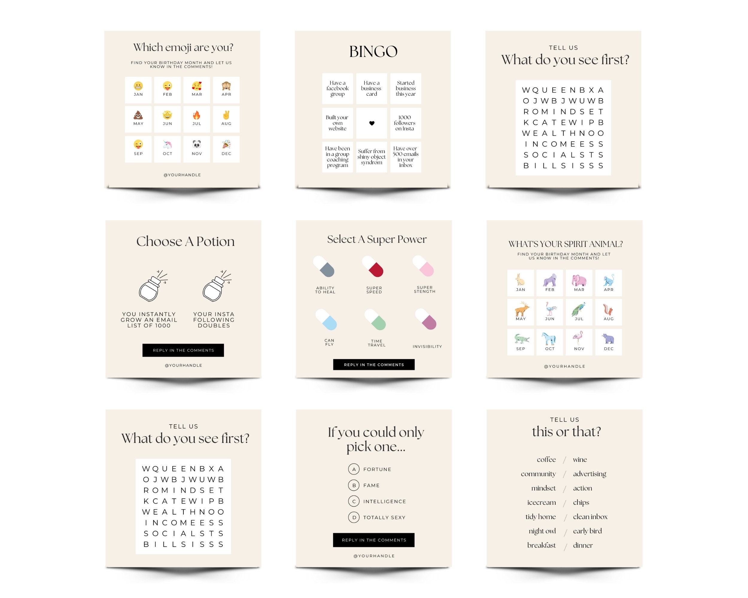 20 Viral Game Instagram Posts Social Media Challenge - Etsy