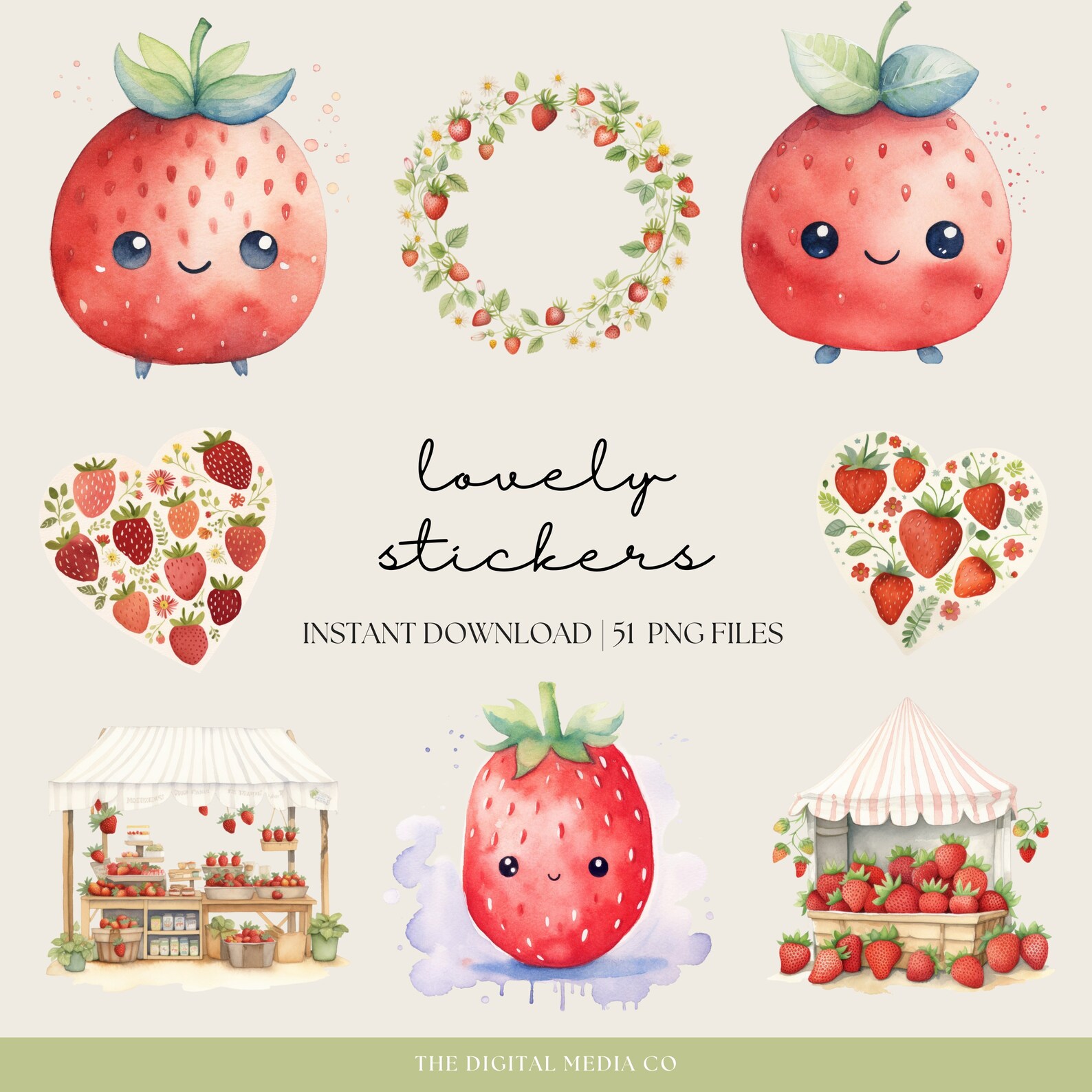 Juicy Strawberry Digital Stickers, Goodnotes Fruity Stickers ...