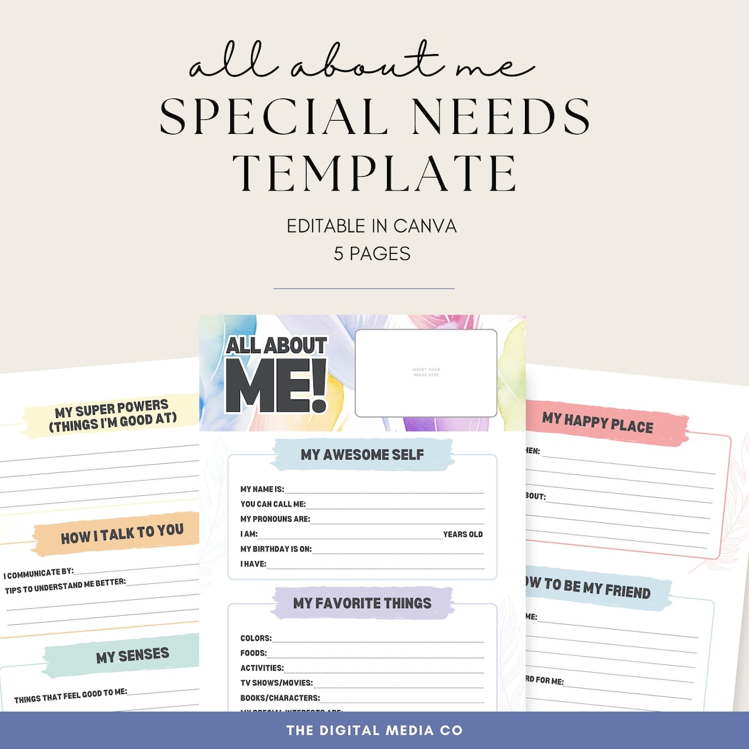 Editable All About Me Template for Special Needs, Autism, ADHD, Back to ...