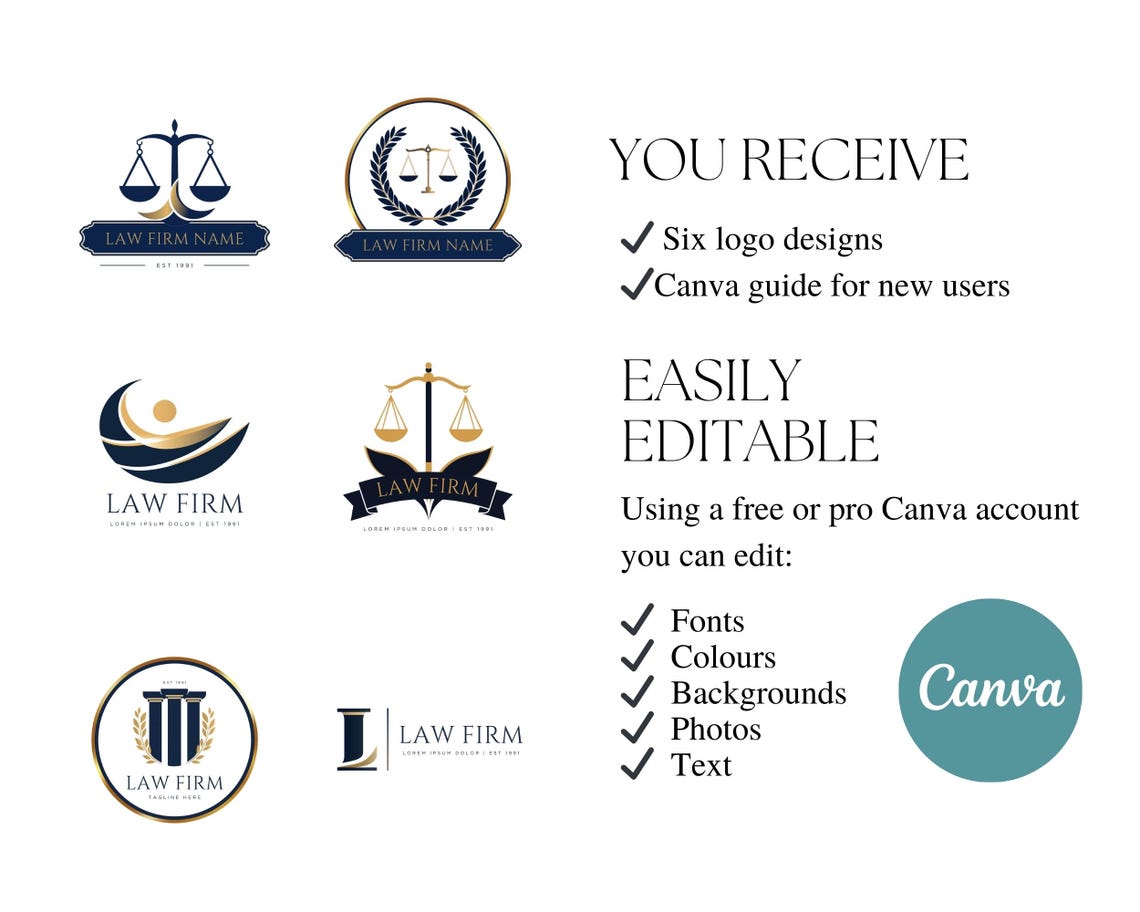 Law Logo Bundle, Editable Lawyer Logo Templates for Canva, Attorney ...