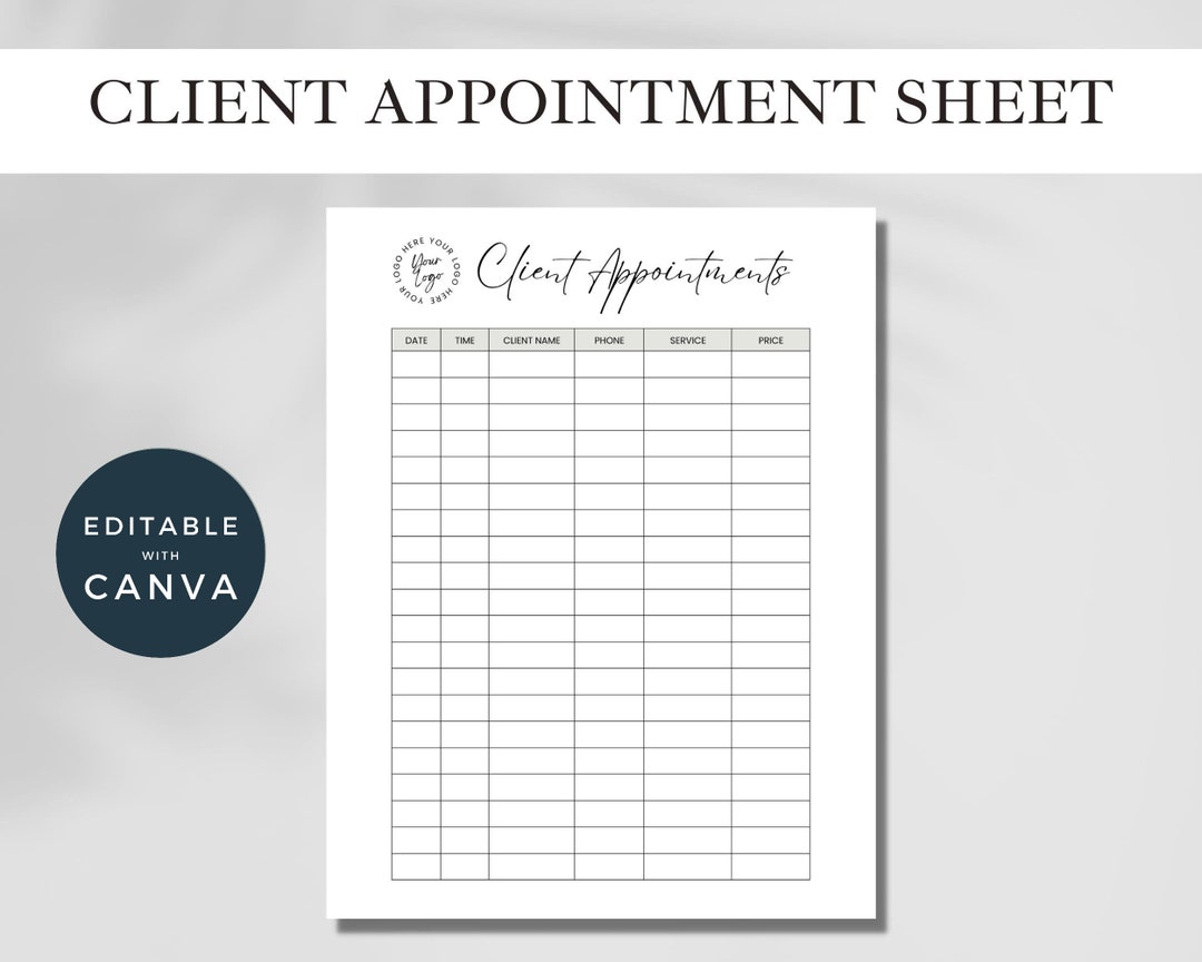 Client Appointment Template, Editable Customer Appointment Card, B2B ...
