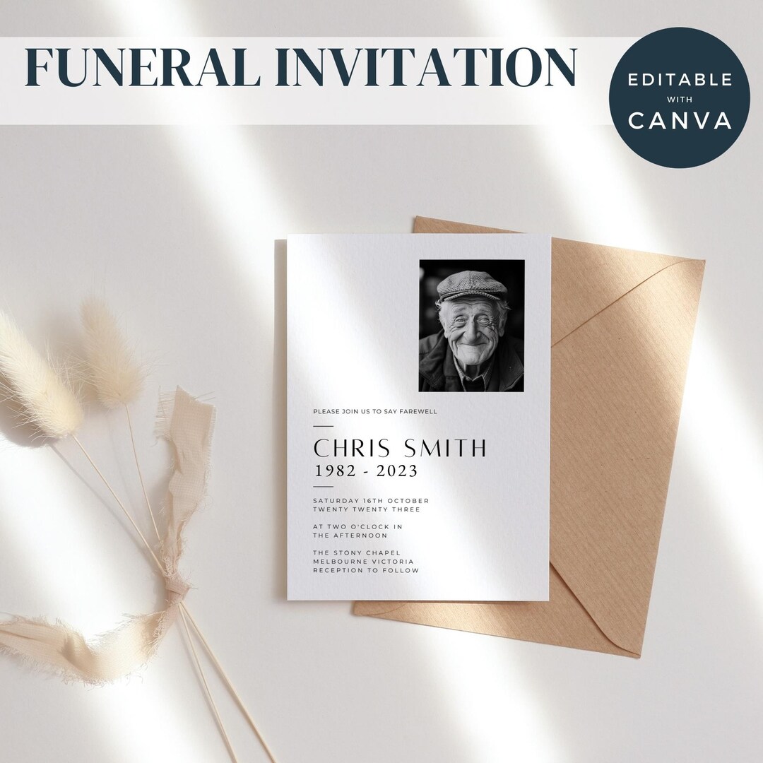 Personalized Funeral Invitation, Funeral Memorial Invite Template ...