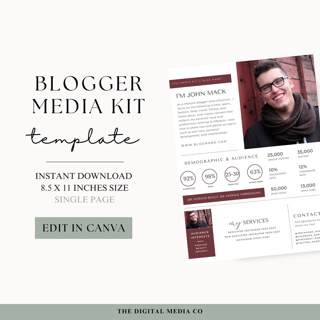 Media Kit Influencer Template Canva, Media Kit Canva Template, Media ...