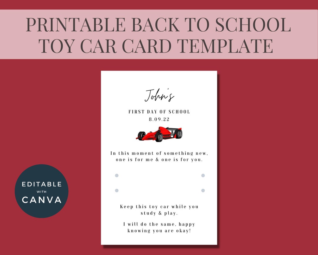 Printable Back to School Toy Car Gift Template, Printable Toy Car Card ...