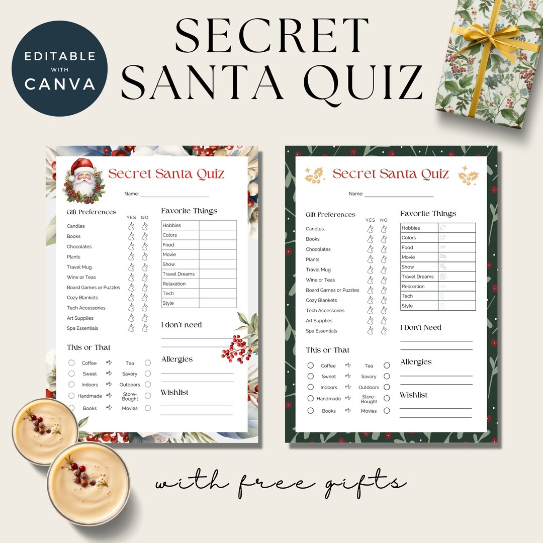 Secret Santa Questionnaire | Secret Santa Printable | Holiday Wishlist ...