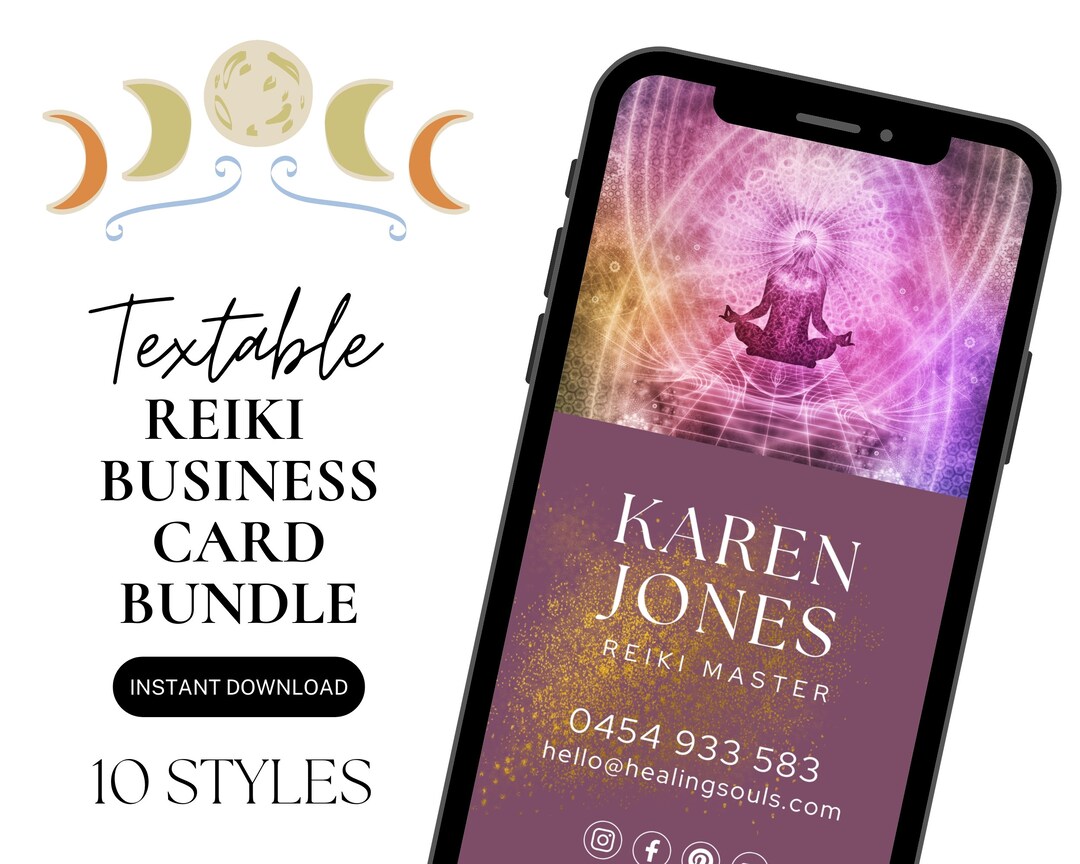 Business Card Digital Canva Bundle for Reiki Masters, Editable Reiki ...