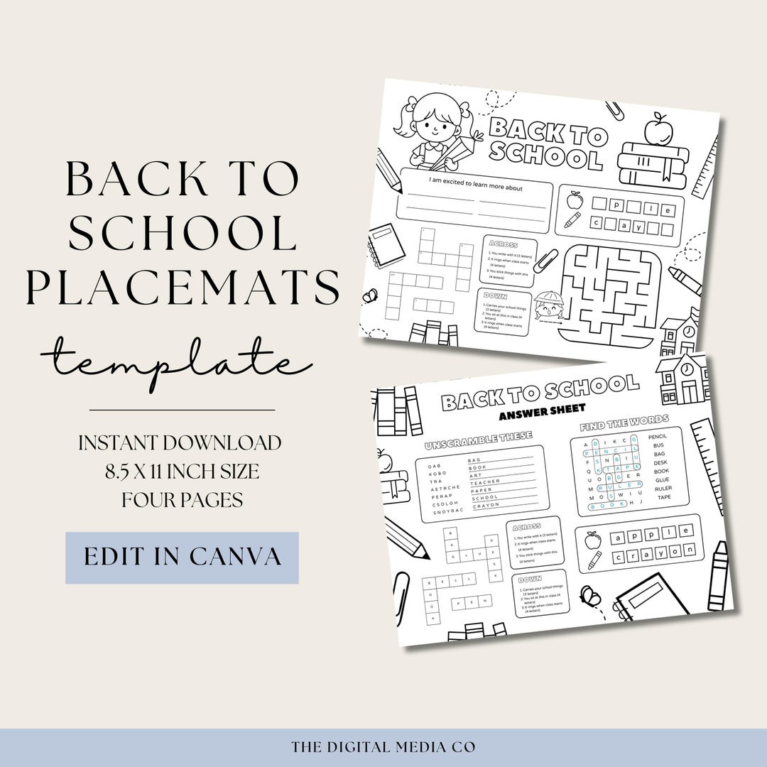 Back to School Placemat Template | Printable Activity & Coloring Pages ...