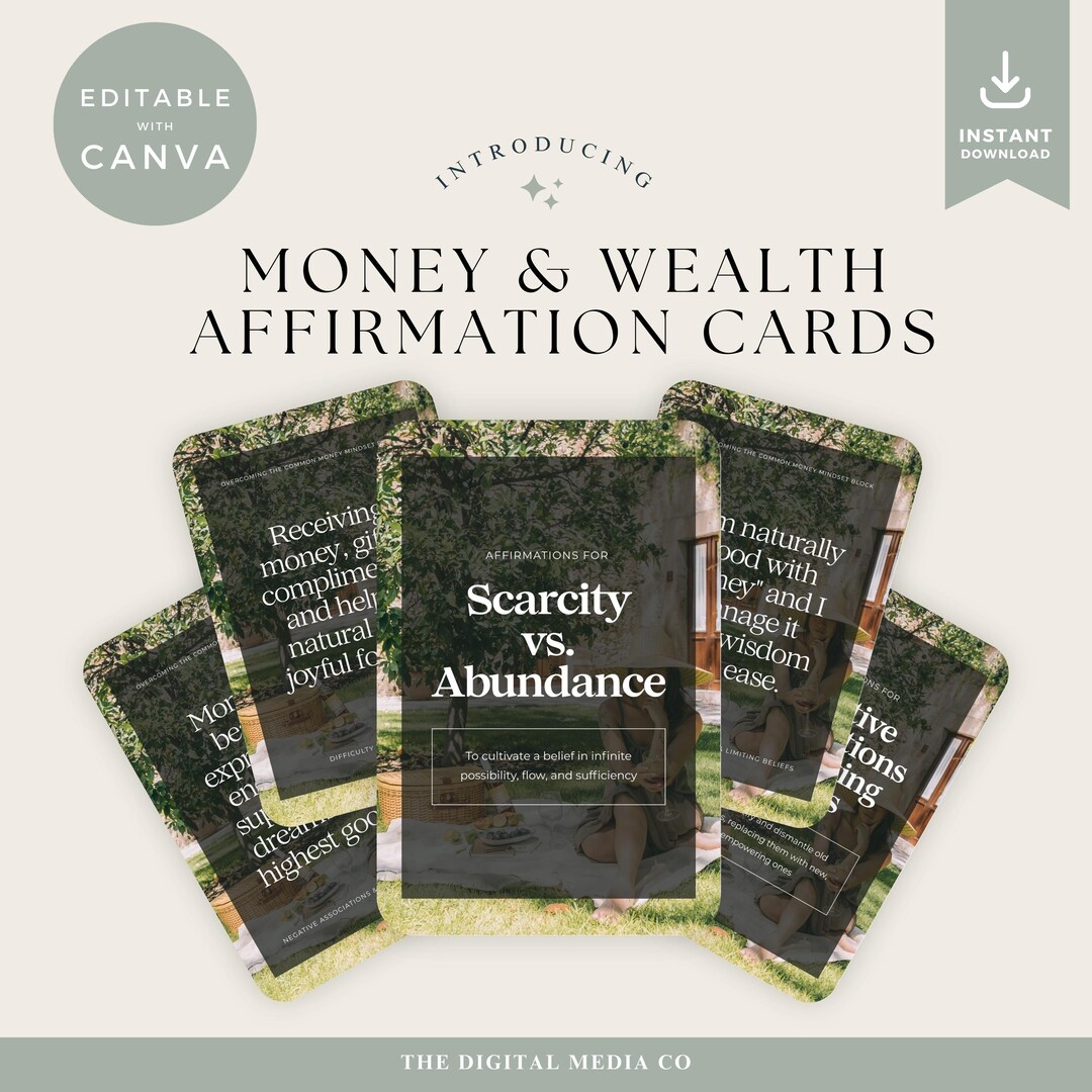 Money & Wealth Printable or Digital Affirmation Cards Canva Editable - Etsy