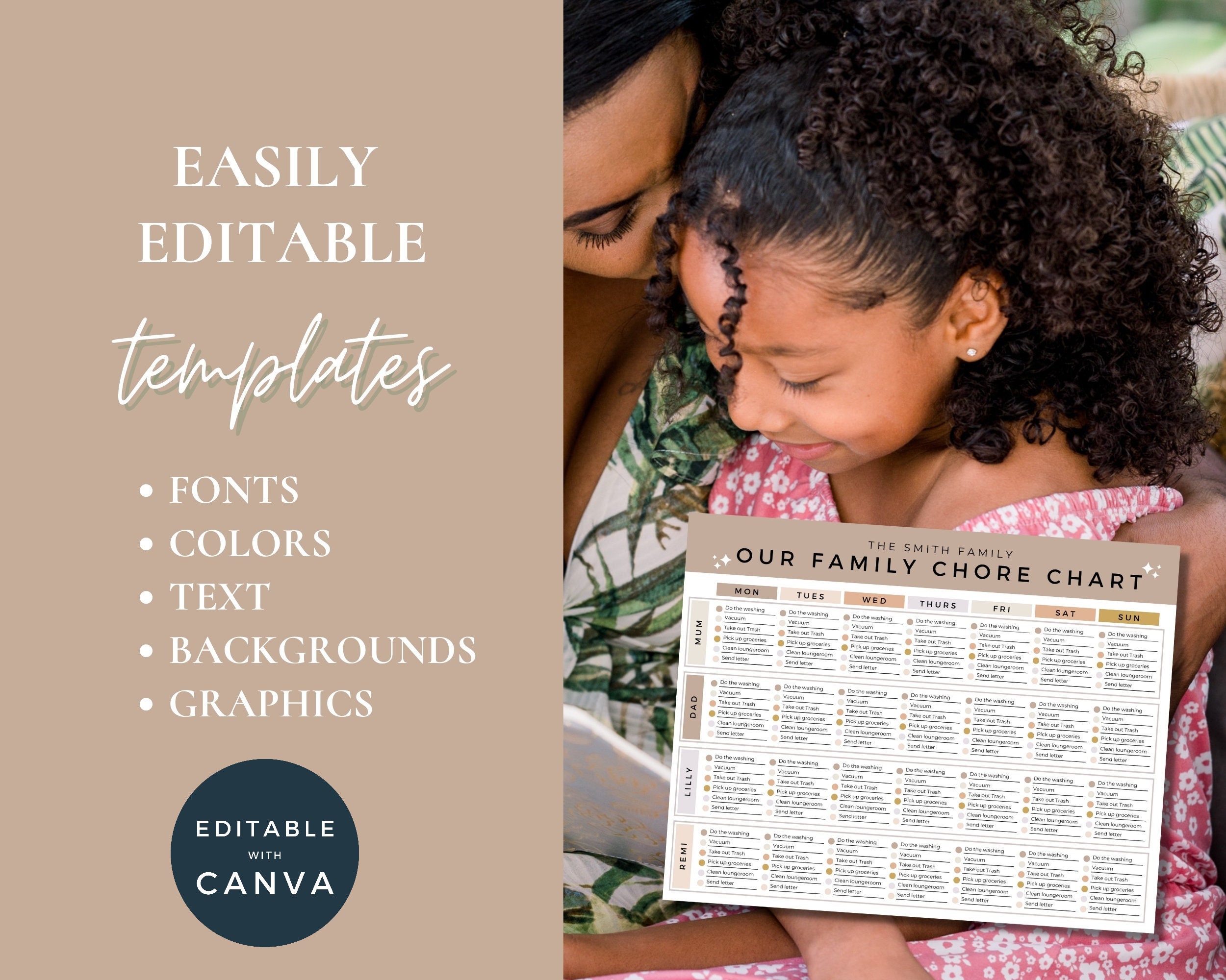 FAMILY Chore Chart EDITABLE Family Planner Printable Weekly - Etsy