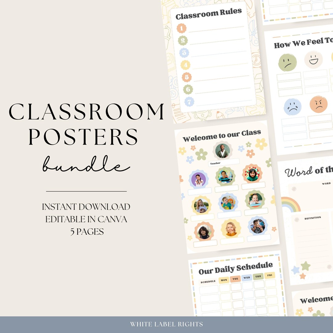 Editable Classroom Posters Bundle, Set of 5 Printable 8.5x11 ...