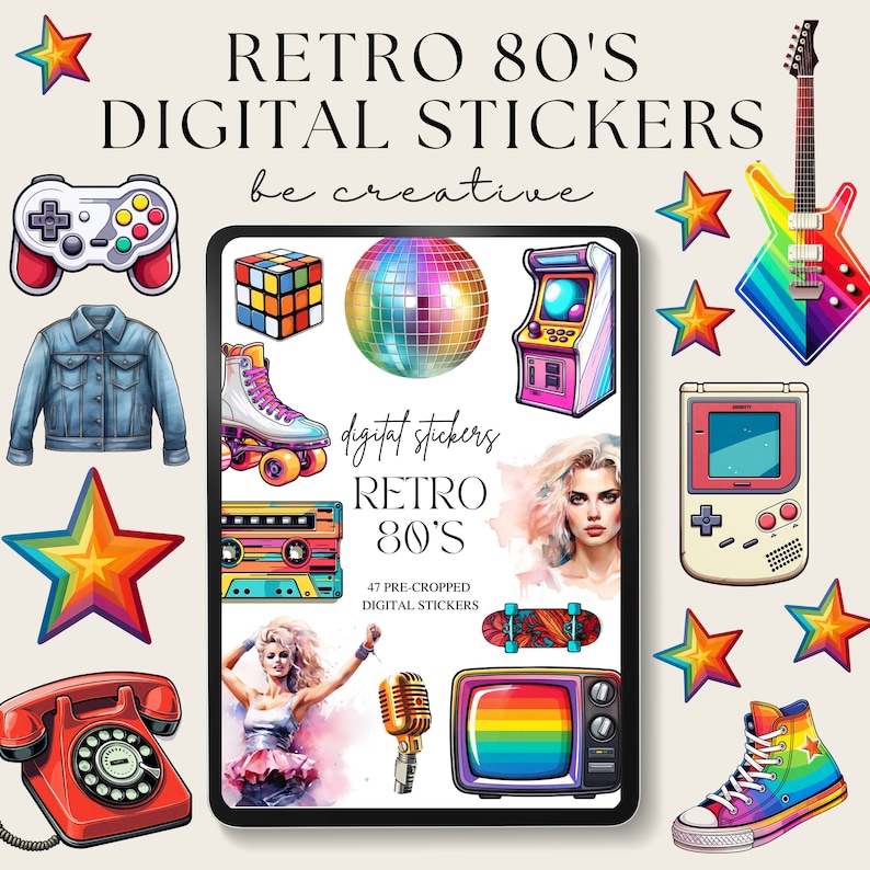 Retro 80's Digital Planner Stickers, Goodnotes Stickers, Disco Stickers ...