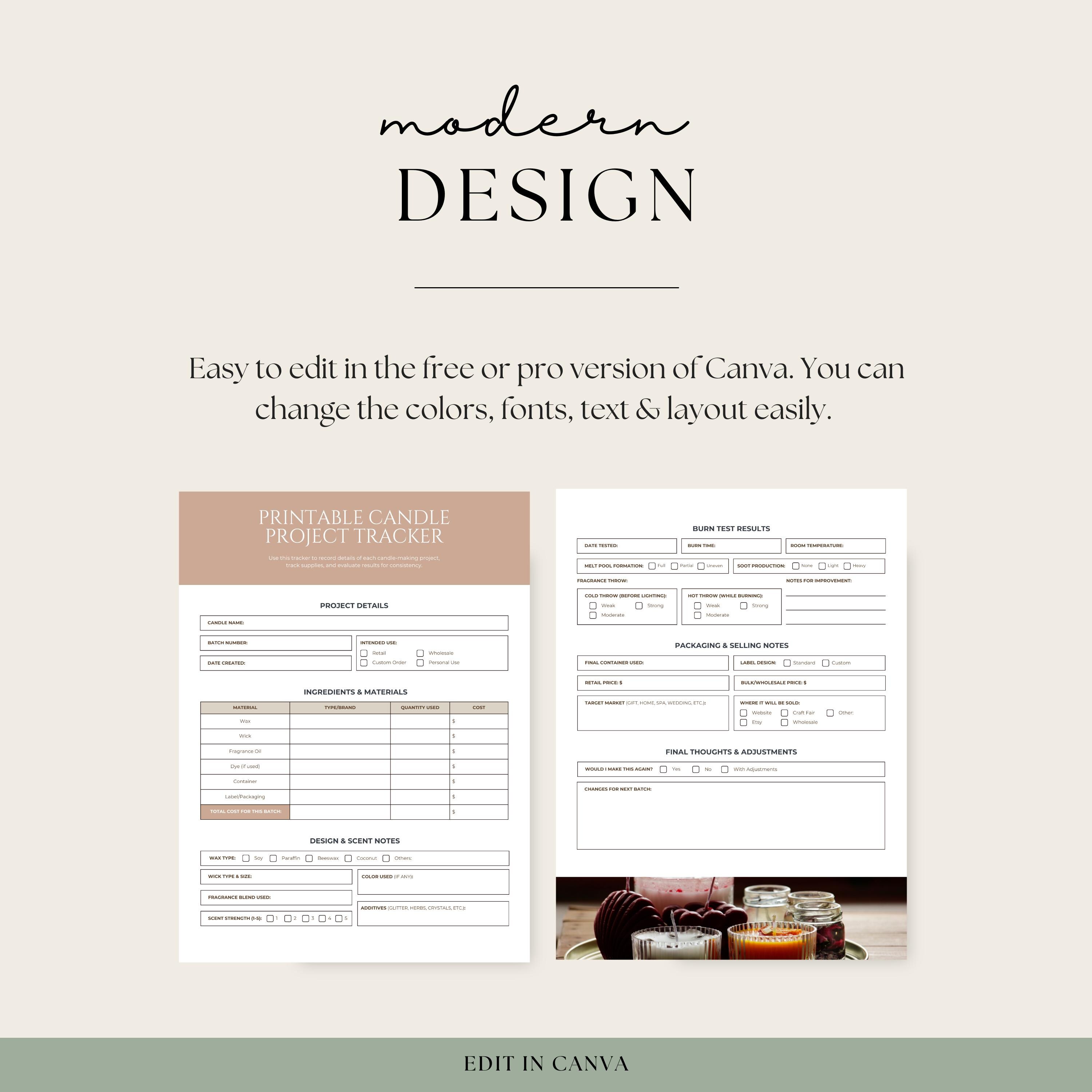 Printable Candle Project Tracker, Canva Candle Template, Wax Melt ...