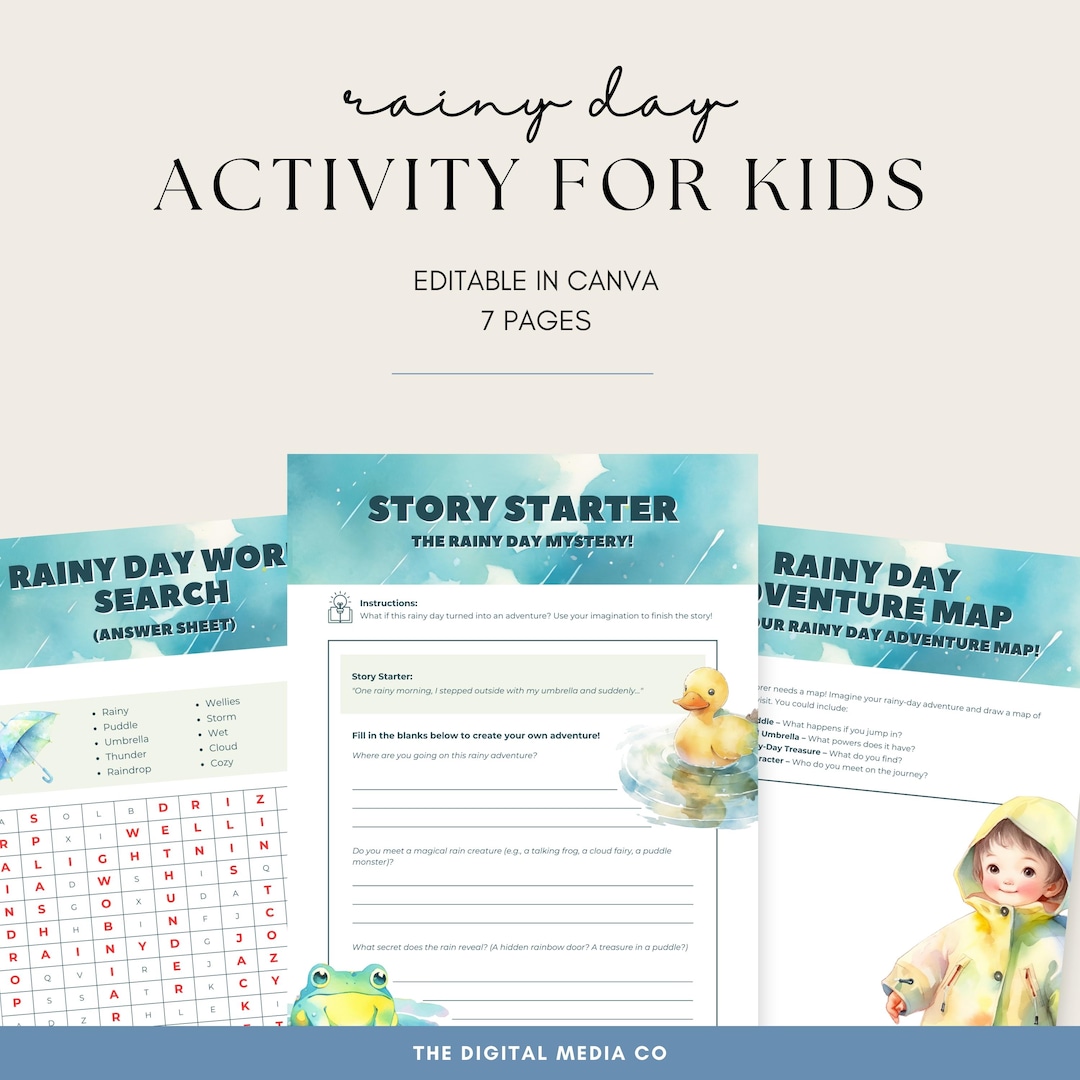 Kids Rainy Day Printable Bundle, Indoor and Outdoor Activity, Kids ...