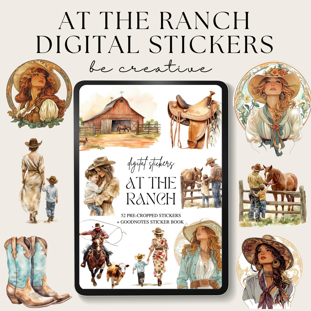 At the Ranch Digital Planner Stickers, Cowboy Digital Sticker ...