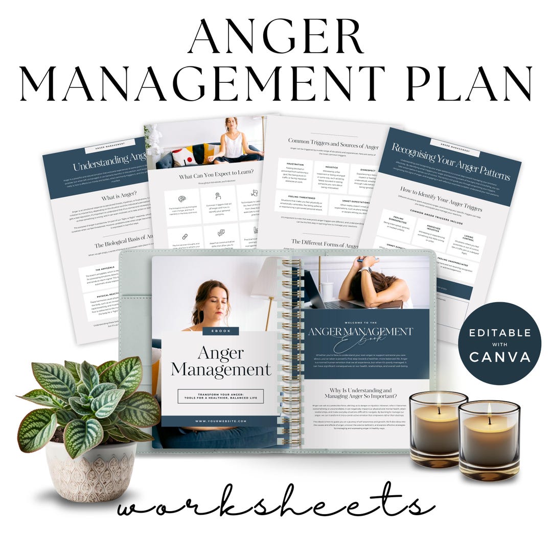 Anger Management Plan Worksheets for Therapists, Workbook Template ...