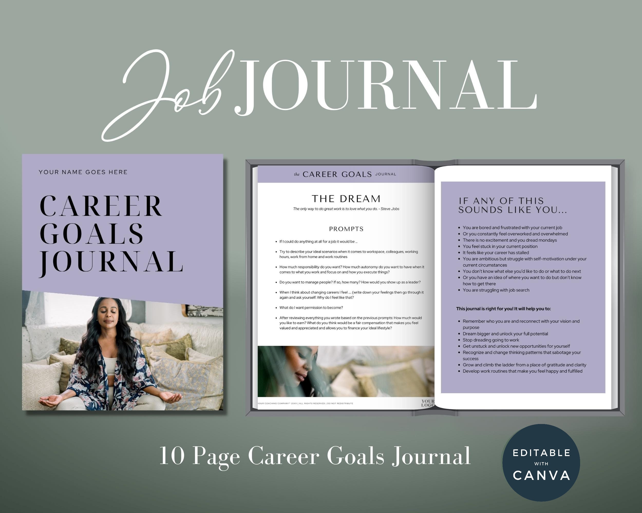 Career Goals Journal, Career Planner, Canva Career Plan Template ...