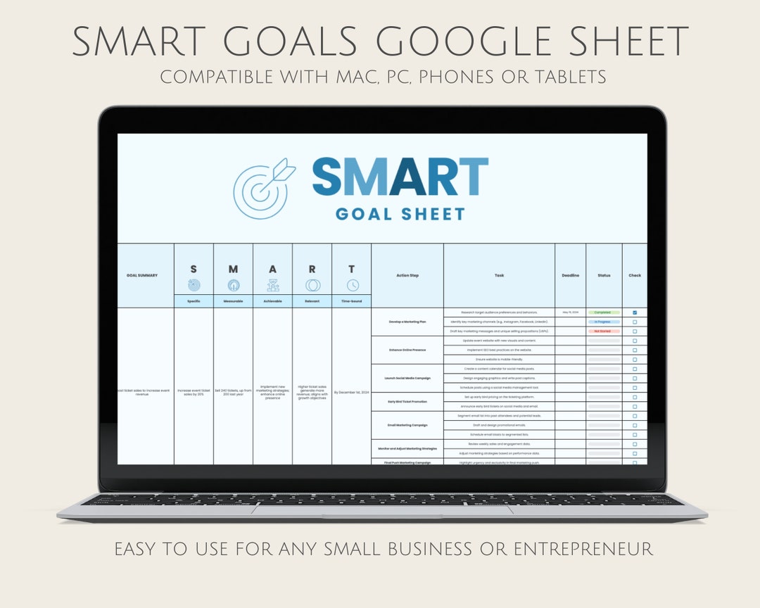 Smart Goal Template Google Sheet, Task Tracker, Small Business ...