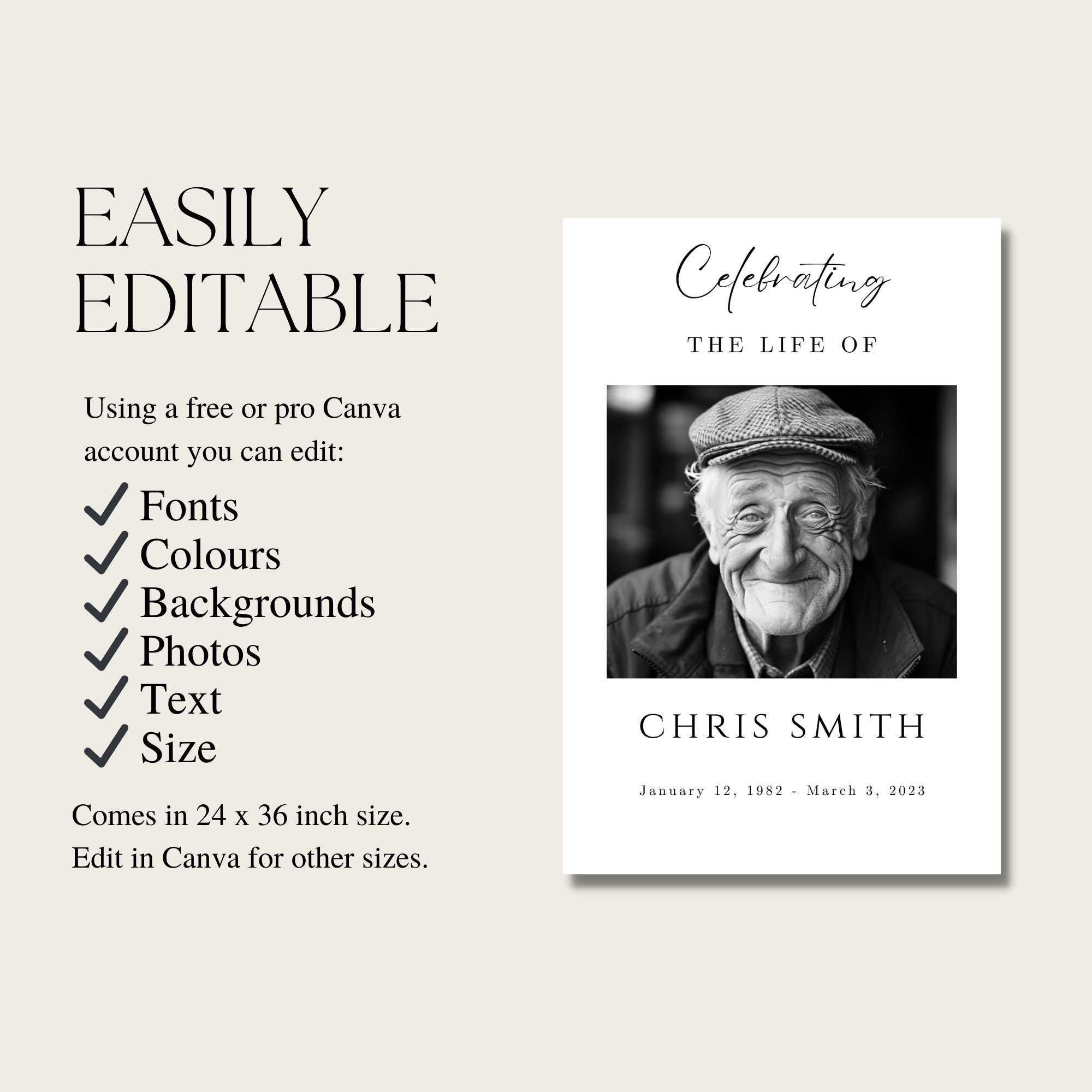 Printable Funeral Guest Sign Black and White Celebration of - Etsy