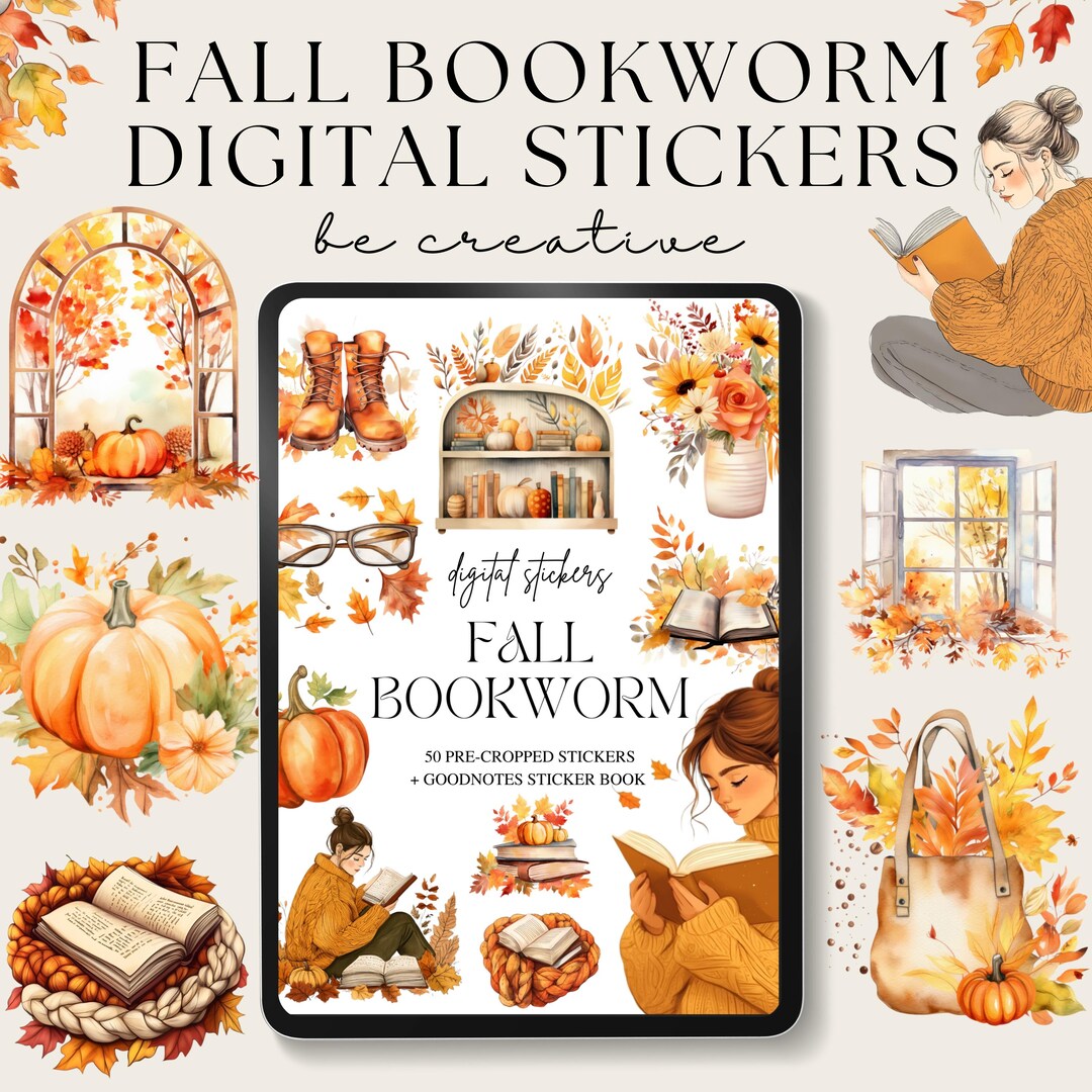 Fall Bookworm Digital Planner Stickers | Digital Sticker Book ...