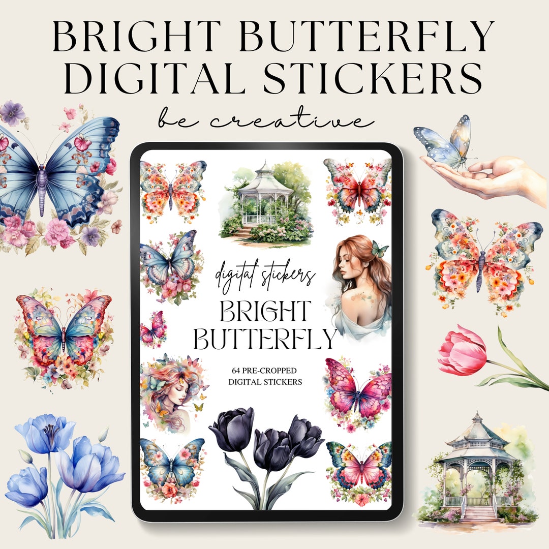 Bright Butterfly Digital Stickers, Pretty Goodnotes Embellishments ...