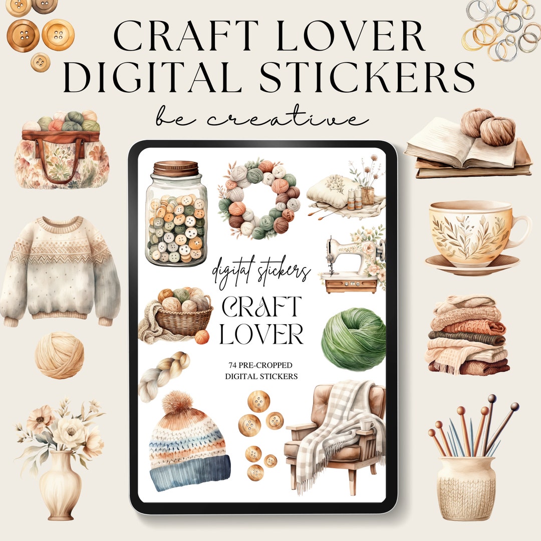 Craft Lover Stickers, Cropped Png Files, Knitting Clipart, Crochet ...
