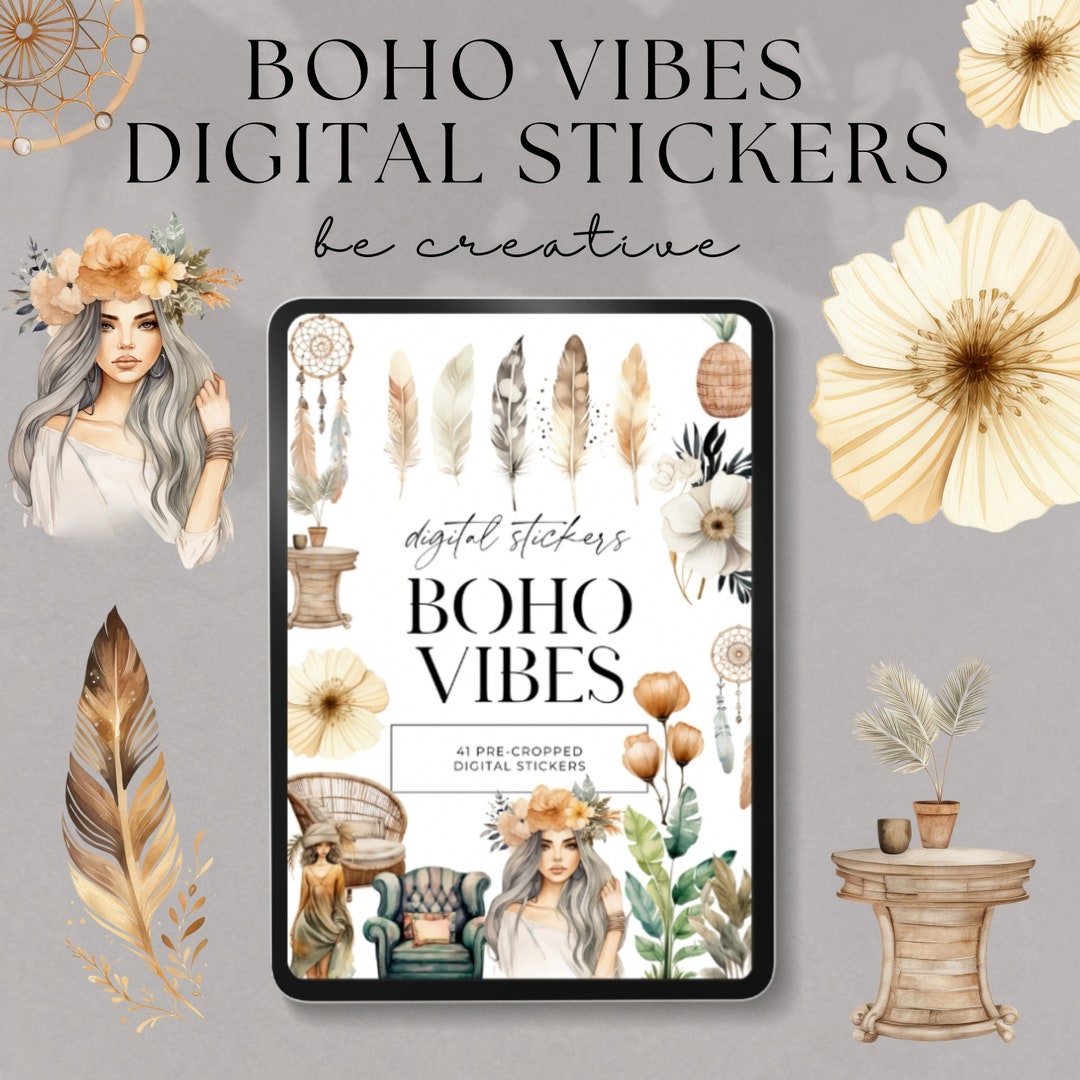 Boho Vibes Digital Planner Stickers | Digital Sticker Book | Goodnotes ...
