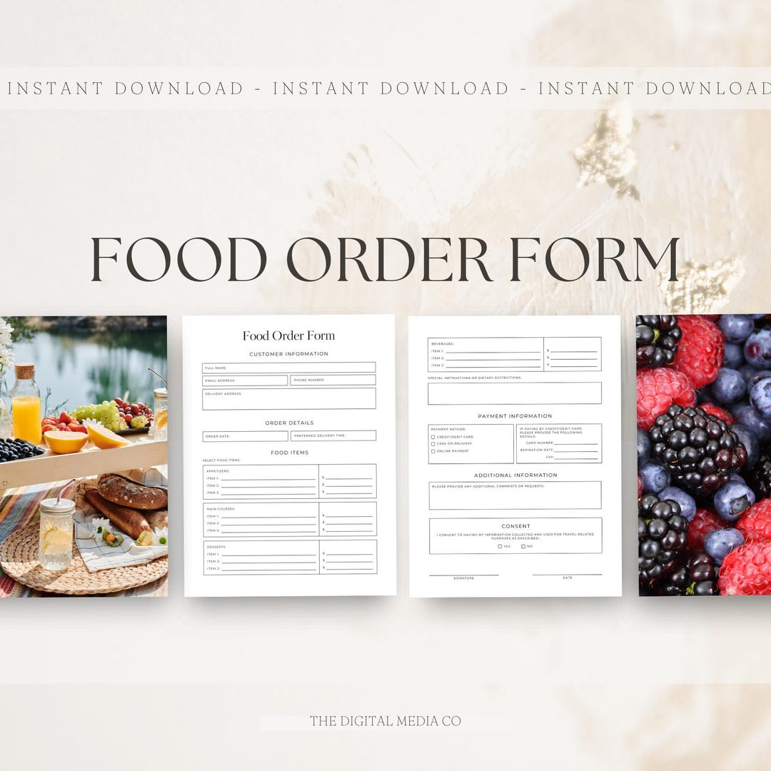 Food Order Form Template | Editable Printable Order Sheet | Catering ...