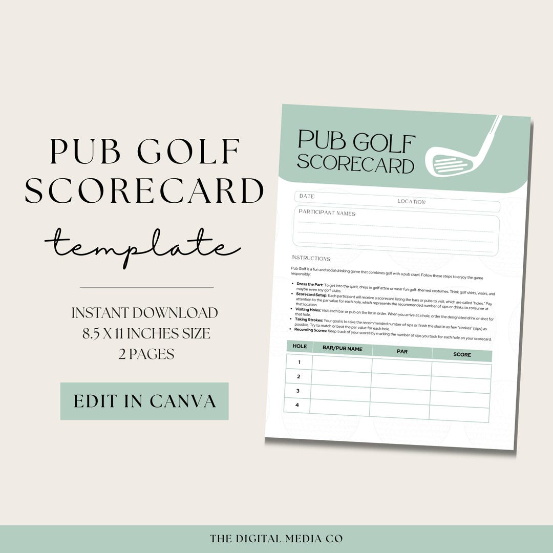 Pub Golf Scorecard, Customizable Bar Golf Score Card, Printable for ...
