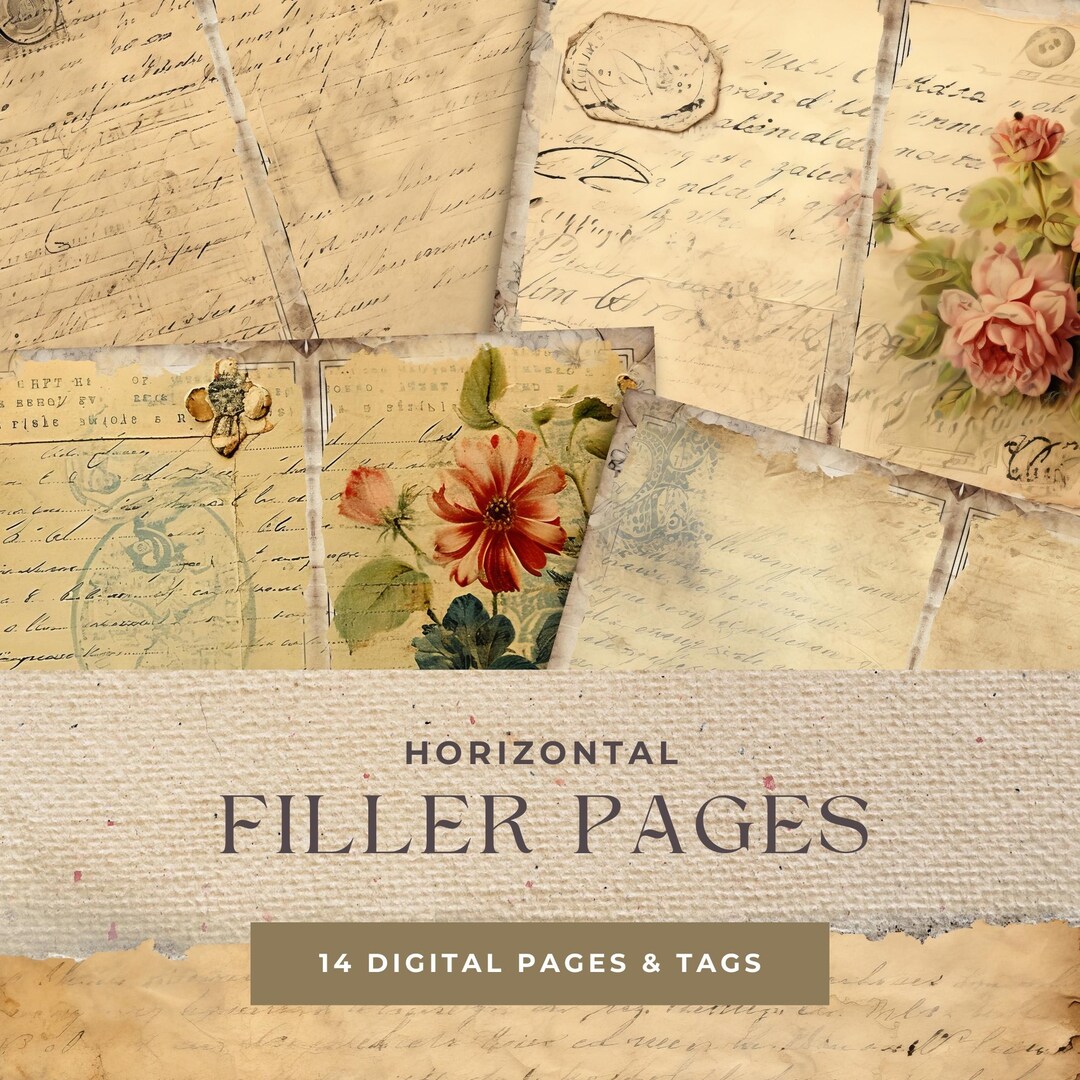 Horizontal Filler Pages, Vintage Postcard Landscape Papers, Digital ...