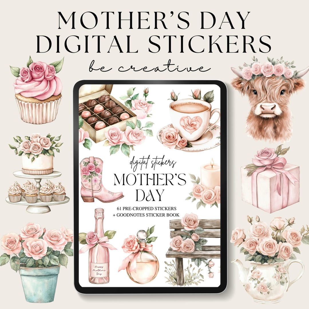Digital Mother's Day Stickers, Digital Mothers Day Sticker Set ...